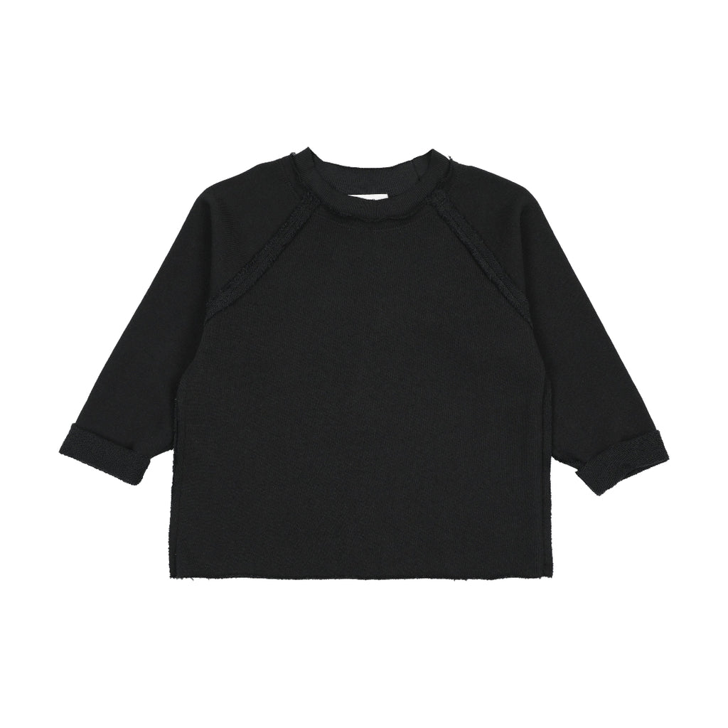 Black Raglan Sleeve Raw Edge Sweatshirt